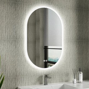 Erga Demi, oválné LED zrcadlo 60x90cm, 3 barvy světla, přední osvětlení, topná podložka proti zapaření, ERG-V01-Demi-6090-CL