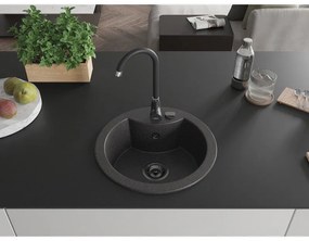 Mexen Diego, granitový dřez 488x488x167 mm, 1-komorový, černá-skvrny s černým sifonem, 6512481000-76-B