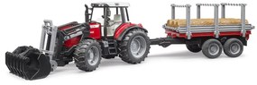 Bruder Traktor Massey Ferguson 7480 s čelním nakladačem a přepravníkem klád
