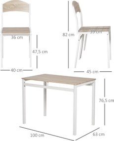 Jídelní set HOMCOM 5dílný jídelní set s dřevěnou strukturou MDF a kovem v šedé a bílé barvě, 1 stůl a 4 židle do moderní jídelny | Aosom.de