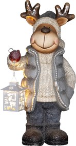 HOMCOM Vánoční dekorace, sob s lucernou, LED, na baterie, 25,5 x 19,5 x 52 cm