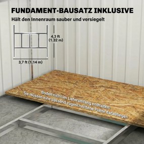 Zahradní kůlna Outsunny ze železa 1,5x2m se základem, se skládacími dveřmi, šikmou střechou, policemi, háčky a větracími otvory, bílá