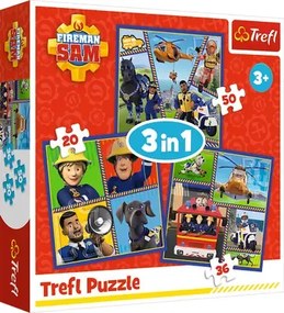 Trefl - Puzzle - Požárník Sam: Samův den 3v1 / 20|26|50 dílků / 20 x 1