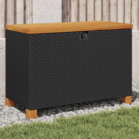 Zahradní úložný box černý 80x40x48 cm polyratan akáciové dřevo - Default Title