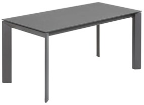 OnaDnes -20% Tmavě šedý skleněný rozkládací jídelní stůl Kave Home Axis 160/220x90 cm