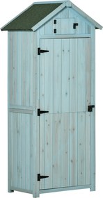 Dřevěná zahradní kůlna Outsunny, odolná vůči povětrnostním podmínkám, 77x54,2x179 cm, kůlna s dveřmi, sedlovou střechou, skříň s policemi, zahradní sk