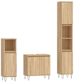 3dílný set koupelnových skříněk dub sonoma kompozitní dřevo,  3187792