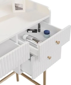 Toaletní stolek s LED zrcadlem, 5 zásuvek, bílý/zlatý