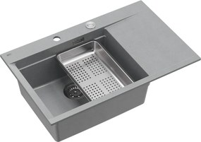 Šedý kuchyňský granitový dřez QUADRON Josh 111 s příslušenstvím bez baterie