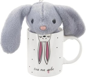 Porcelánový hrnek s plyšovým přívěskem ZAJÍČEK, 390 ml