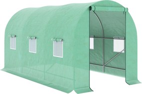 Zahradní skleník Outsunny 4x2x2 m - Tunelový skleník se 6 rolovacími okny a zipovým vchodem, proti UV záření, ideální pro terasu a zahradu
