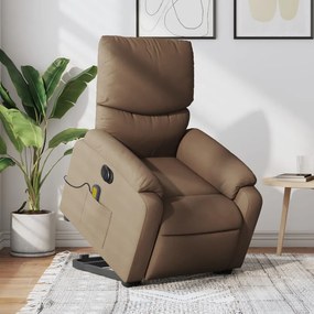 Elektrické zvedací masážní polohovací křeslo hnědé textil 3204864