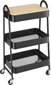 HOMCOM 3-patrový pojízdný vůz do kuchyně s 3 ocelovými koši a 1 krycí deskou pro jídelnu a koupelnu 45x31x79.5 cm černý | Aosom