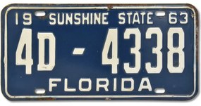 Americká SPZ Florida Sunshine State 1963 Blue 4D-4338