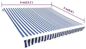 vidaXL Plachta na markýzu plátěná modro-bílá 4 x 3 m (bez rámu)