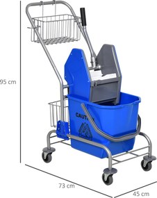 Úklidový kbelík, kbelík na mop, svinovací, plastový, kovová rukojeť, modrý