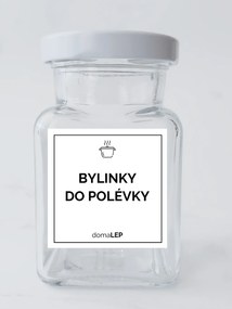 Samolepka na kořenky BYLINKY DO POLÉVKY bílá 5 × 5 cm tučné písmo