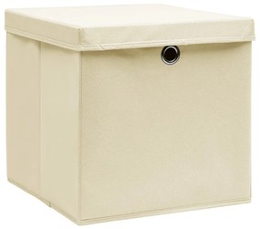 Úložné boxy s víky 10 ks 28 x 28 x 28 cm krémové - Default Title