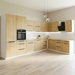 Kuchyňská linka CREMONA bc | 340x230 cm  | verze B  | ve tvaru L | UNI provedení | zásuvky PREMIUM BOX | bílá/cremona