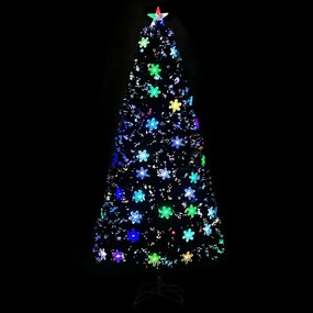 Vánoční strom s LED vločkami černý 150 cm optické vlákno 328462