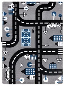 Dětský kusový koberec Město šedý 200x290cm