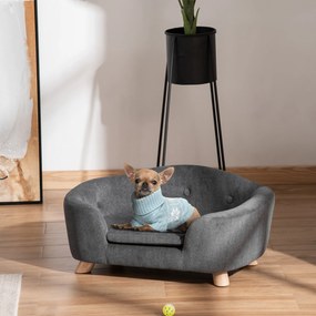 PawHut Psí Pohovka, Matrace pro psy, Psí Postel, Kočičí Pohovka s Polštářem, Zádovým Kapsou, Plyšová Pěna, Borovicové Dřevo, Tmavě Šedá 70 x 47 x 30 …