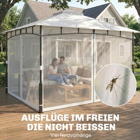 Outsunny Pavilon, 3x3,6 m vodoodpudivý Stabilní zahradní pavilon s moskytiérou, dvojitá střecha, pro zahradu, terasu, černý
