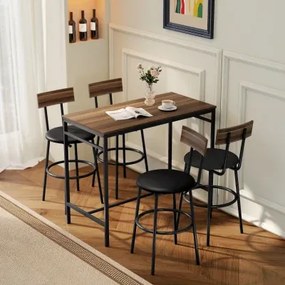 HOMCOM 5dílná sada barového stolu se 4 židlemi, průmyslový design, do kuchyně, jídelny, dřevo, ocel, hnědá