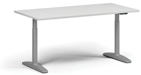 Výškově nastavitelný stůl OBOL, elektrický, 675-1325 mm, deska 1600x800 mm, šedá zaoblená podnož, bílá