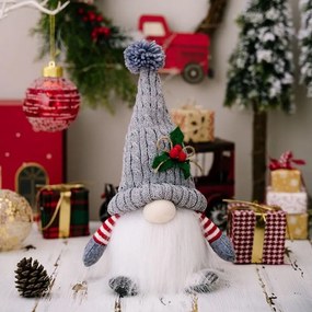 Svítící vánoční trpaslík na baterie FROSTIE 28 cm, šedý