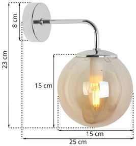 Nástěnné svítidlo Paris 2, 1x medové skleněné stínítko, CH