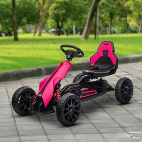 HOMCOM Pedalové Auto Go-Kart s Ruční Brzdou, Nastavitelným Sedákem, Předními a Zadními Rychlostmi, Vozidlo s EVA Koly, Dětské Kettcar pro Děti 3-8 Le…