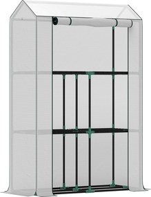Zelený dům Outsunny se policemi a rolovacími dveřmi, zimní ocelový rám, skleník pro balkon, zahradu, rajčatový skleník s UV ochranou 100x40x150cm, skl