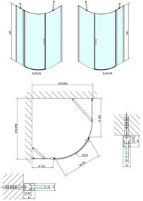 Polysan ZOOM čtvrtkruhová sprchová zástěna 900x900mm, čiré sklo, pravá ZL2615R