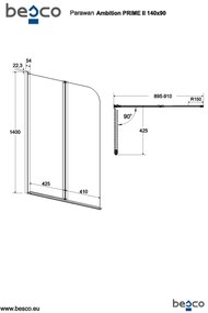 Hopa PRIME 2 90 x 140 cm BCPRIM90CC vanová zástěna