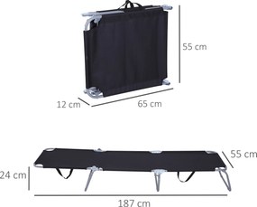 Outsunny lehátko kempingové skládací lehátko nastavitelné opěradlo zahradní lehátko nosnost až 120 kg Oxford Black