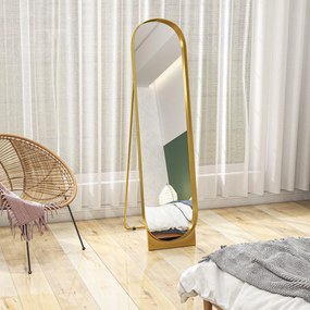 HOMCOM Zrcadlo s obloukovým rámem 40 x 160 cm, velké zrcadlo s kovovým rámem a ochrannou fólií, stojící nebo opřené o zeď, do ložnice, obývacího pokoj