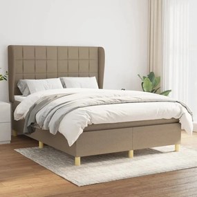 Box Spring Postel S Matrací Textil Taupe Blok se čtverci 140 x 190 cm
