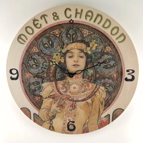 Dřevěné hodiny Alfons Mucha - průměr 40 cm Průměr (cm): 30 cm