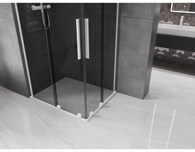 Mexen Velar L Duo, sprchový kout s posuvnými dveřmi 100 x 90 cm, 8mm šedé sklo, bílá matná, 871-100-090-02-43-20