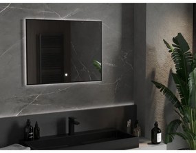 Mexen Erma, LED koupelnové zrcadlo s podsvícením a černým rámem 80x60 cm, 6000K, ochrana proti zamlžování, 9814-080-060-611-70