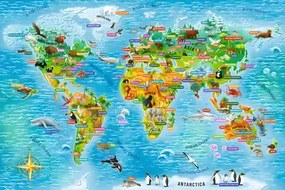TREFL Puzzle Treflíci: Mapa světa se zvířaty / 104 dílků / 60 × 40 cm