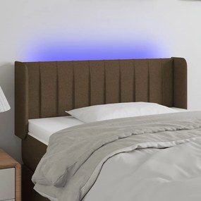 Čelo postele s LED tmavě hnědé 83 x 16 x 78/88 cm textil