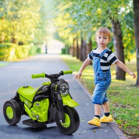 AIYAPLAY Dětská elektrická motorka 2-5 let, 3 kola, 6 V, 3 km/h, s funkcí mýdlové bubliny, světelnými a zvukovými efekty, zelená