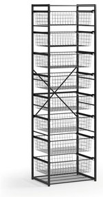 Otevřený košový regál, 8x koš, TYP VII, 600 x 460 x 2020 mm, černá