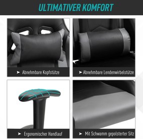 Ergonomická kancelářská židle Vinsetto herní otočná židle z umělé kůže a pěny černá 67,5x74x126-136 cm pro pohodlnou práci a hraní | Aosom.de