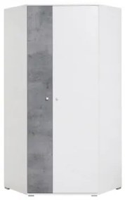 Rohová šatní skříň Omega-bílá/beton