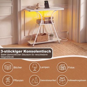 Costway Konzolový stolek s LED osvětlením a nabíjecí stanicí. Úzký s 3 policí