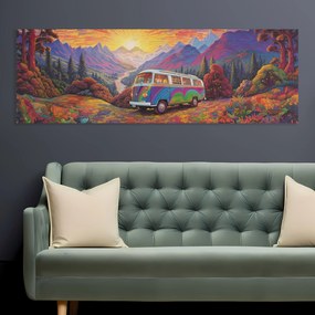Obraz na plátně - Západ slunce v horách a hippie dodávka vanlife FeelHappy.cz Velikost obrazu: 240 x 80 cm