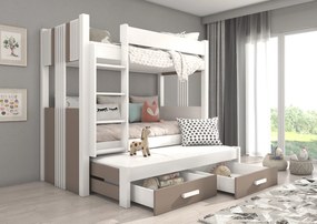 ADRK Furniture Třílůžková patrová postel s matracemi ARTEMA 200x90 CH-ARTE-WT-M-200